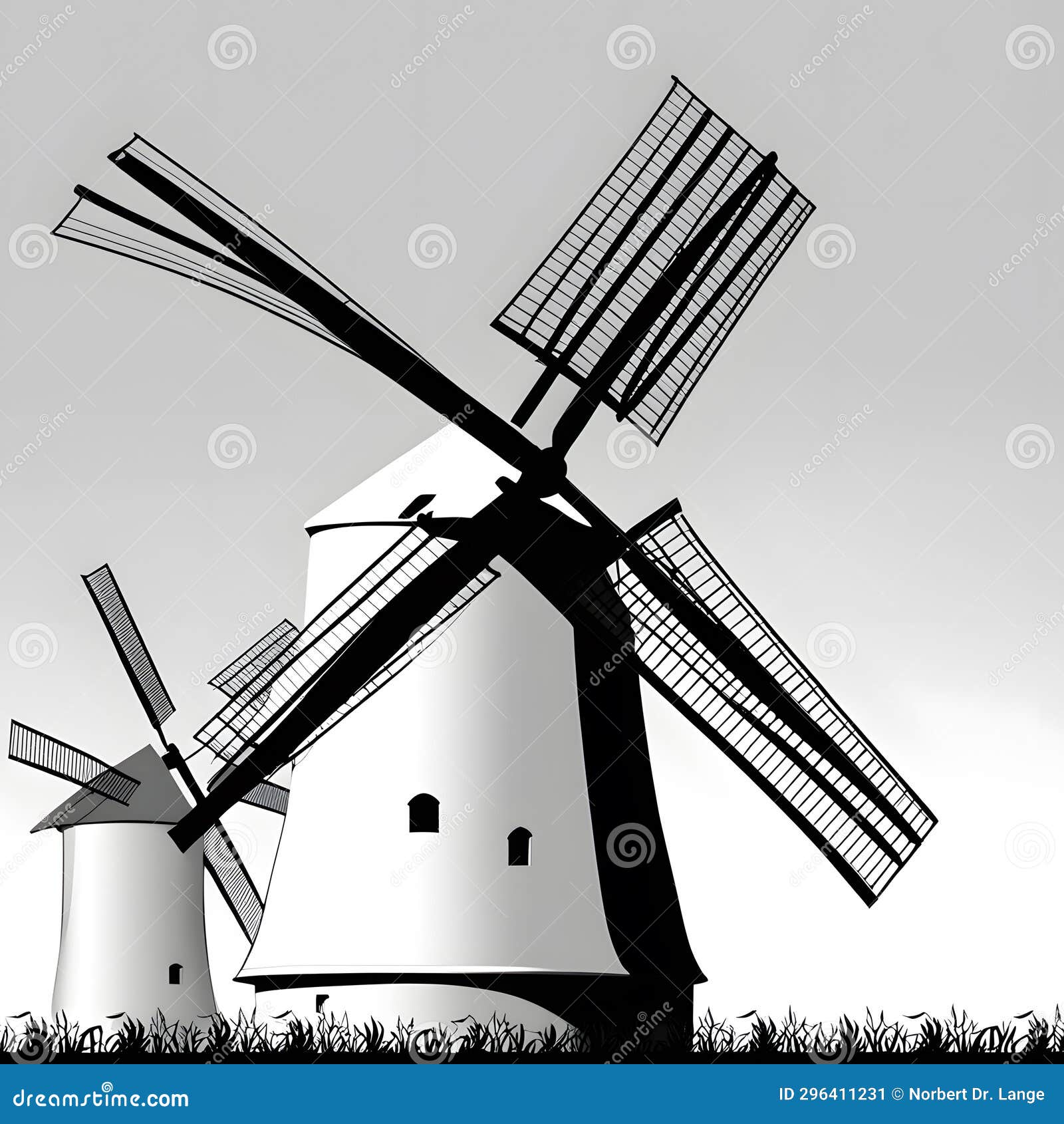 Old windmill, AI-Generatet stock image. Image of cloudy - 296411231