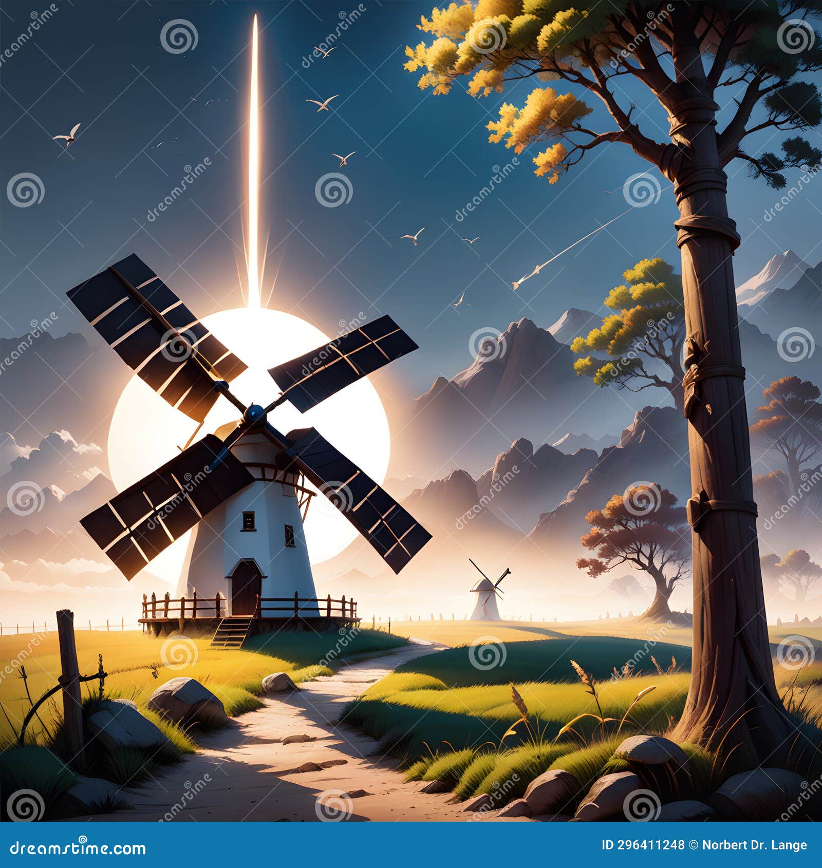 Old windmill, AI-Generatet stock illustration. Illustration of germany ...