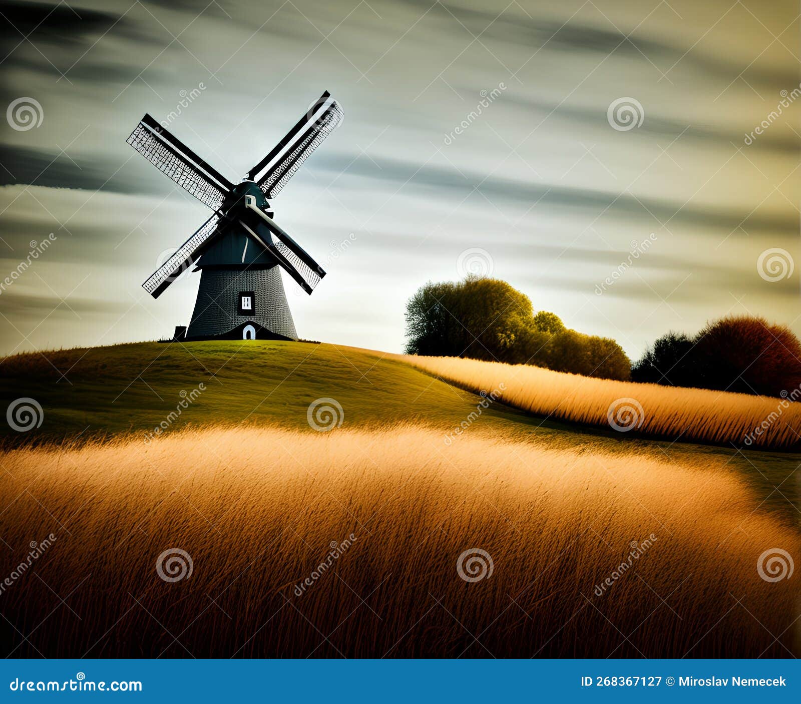 Old Windmill, Generative AI Illustration Stock Illustration ...