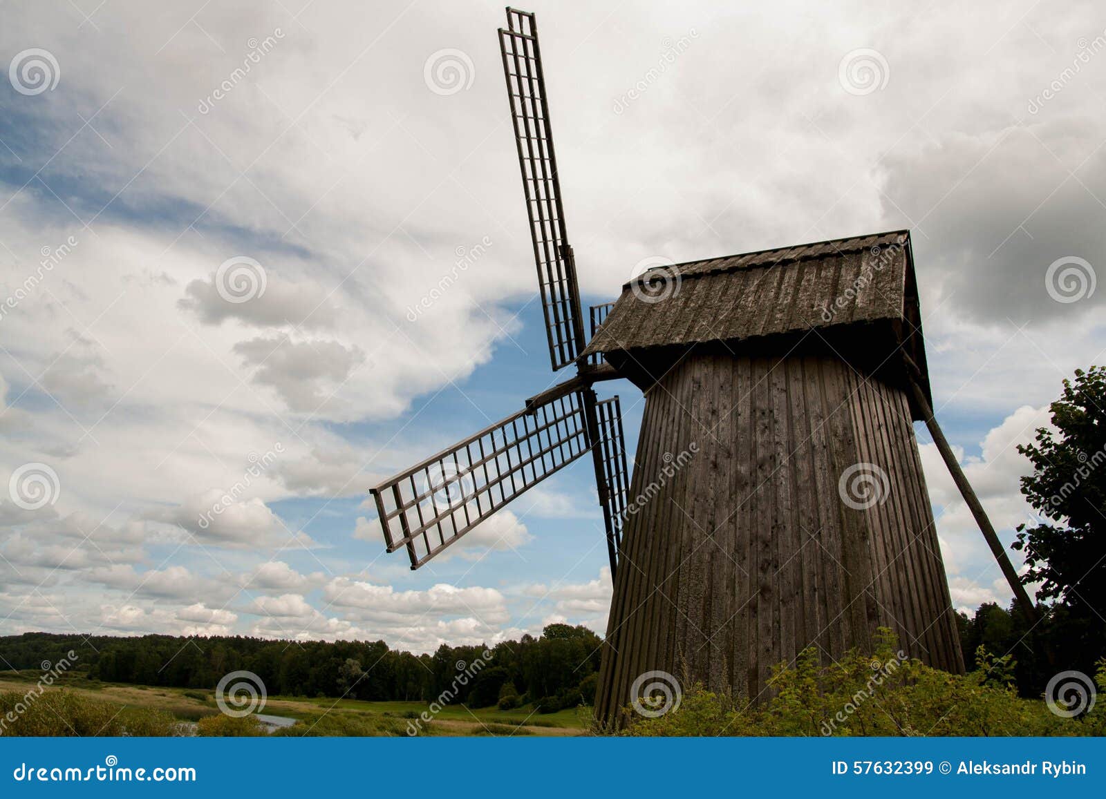 Old Windmill in a Field Near the River Stock Image - Image of ...
