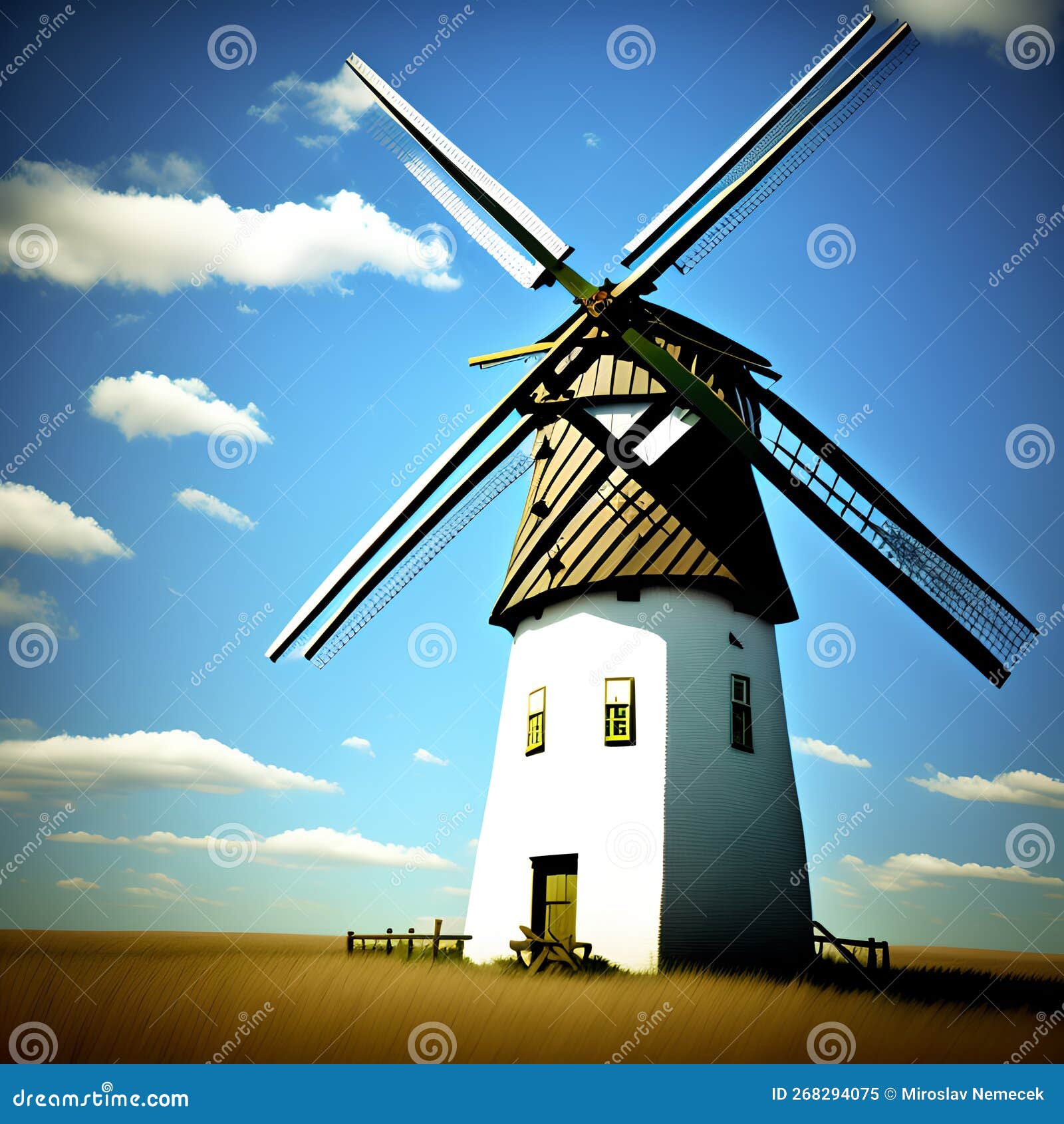 Old Windmill, Generative AI Illustration Royalty-Free Stock Photo | CartoonDealer.com #268367127