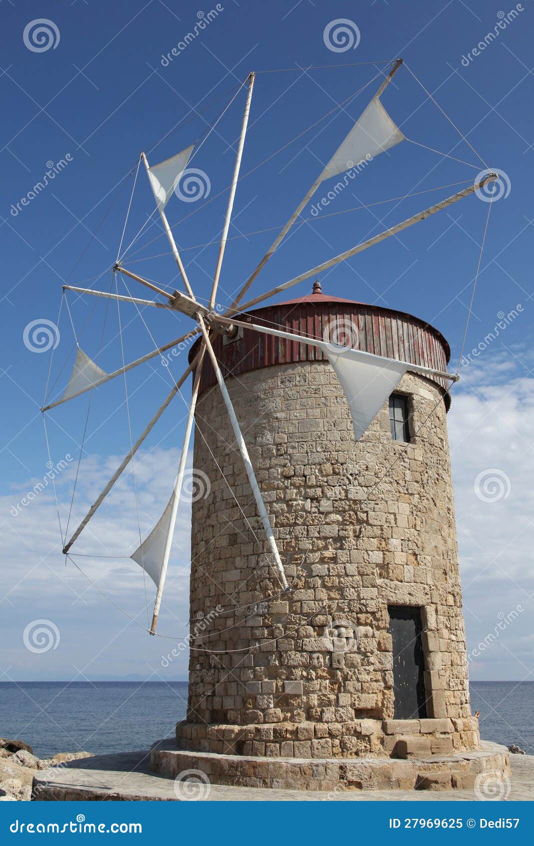 Old Windmill on the Island of Rhodes Stock Image - Image of port ...