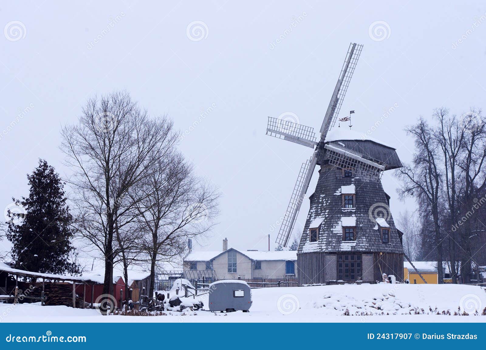 Old Windmill Landscape in Winter Stock Image - Image of landmark, agro ...