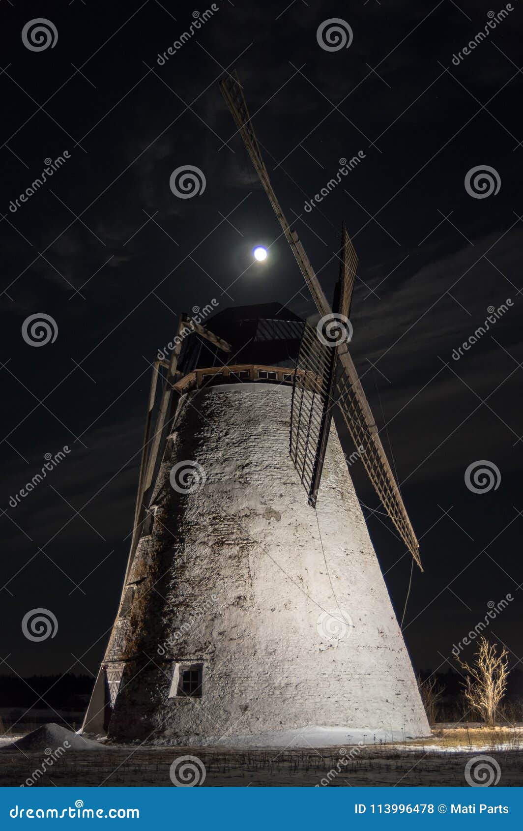 An Old Windmill in Moonlight Stock Photo - Image of moonlight, shining ...