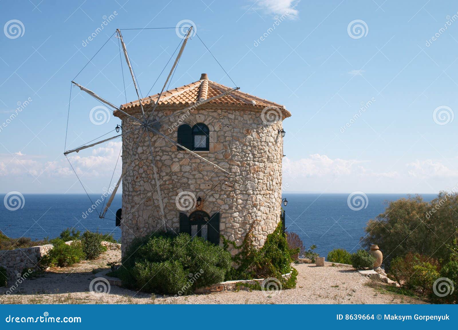 Old Windmill Near of Mediterranean Sea Stock Photo - Image of landscape ...