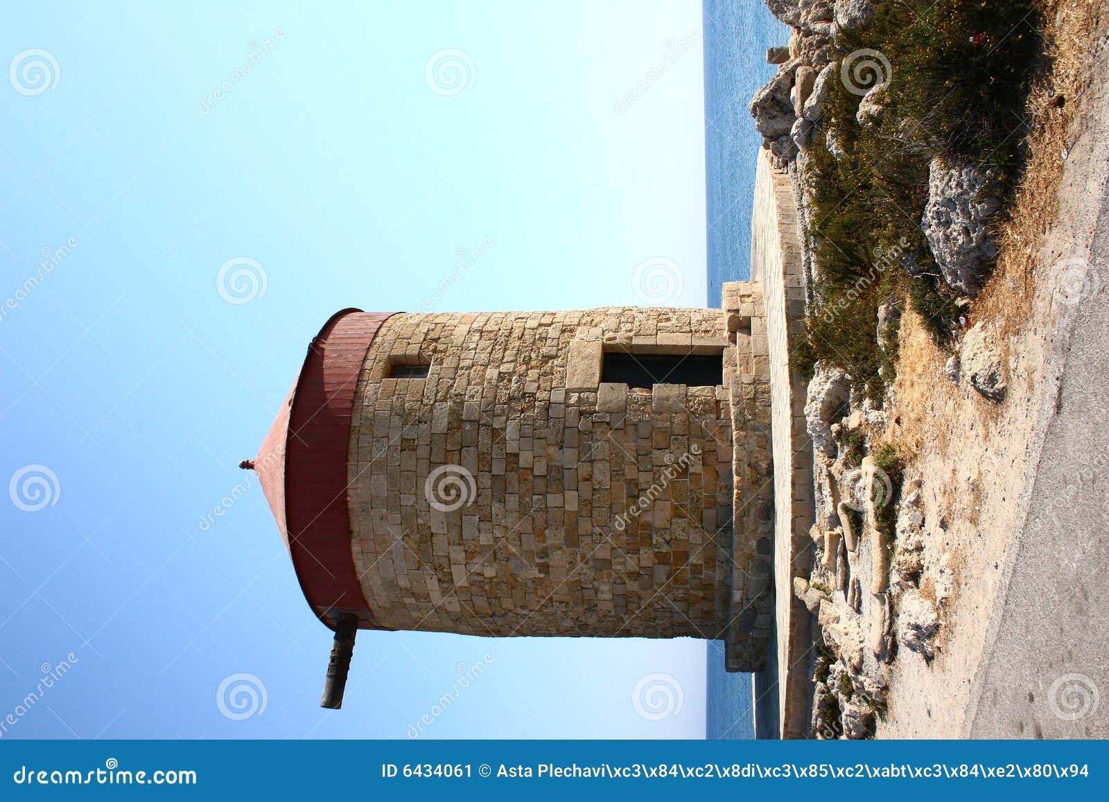 Old windmill in Rhodes stock image. Image of shore, brick - 6434061