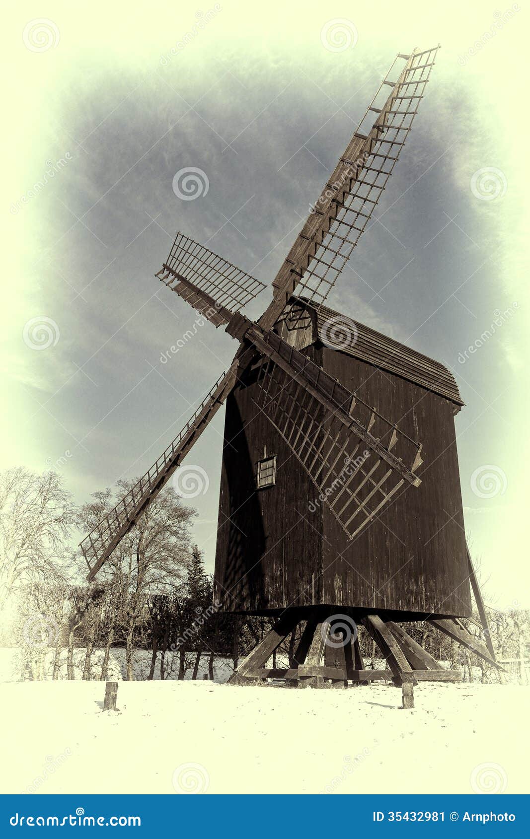 Old Windmill stock image. Image of trees, snow, winter - 35432981