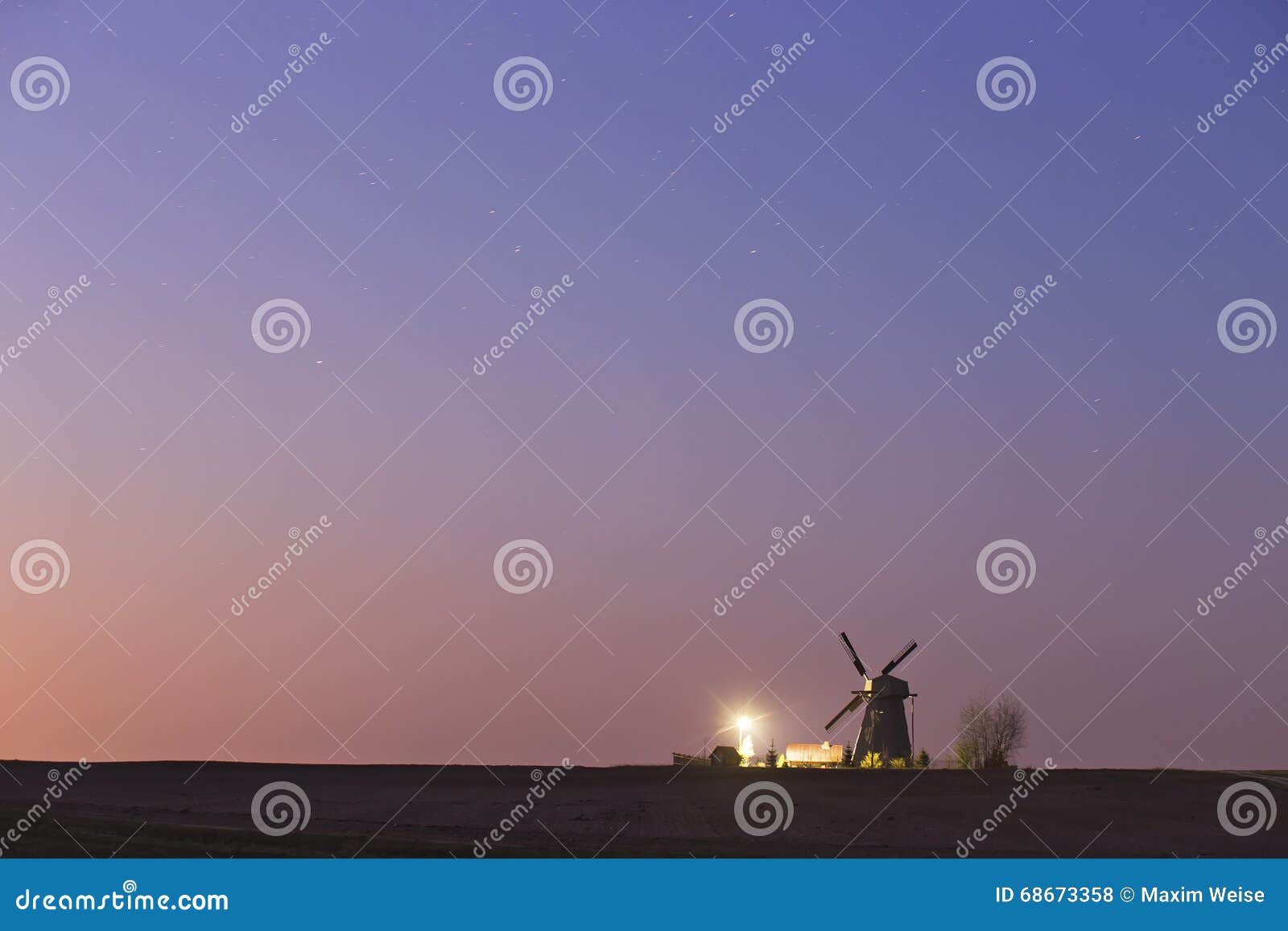 Old Windmill in a Starry Spring Night Stock Photo - Image of house ...