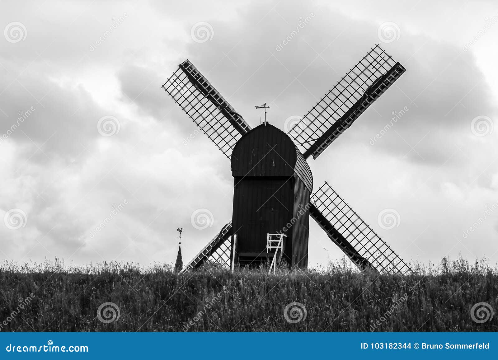 Old Windmill in Back and White Stock Photo - Image of black, europe ...