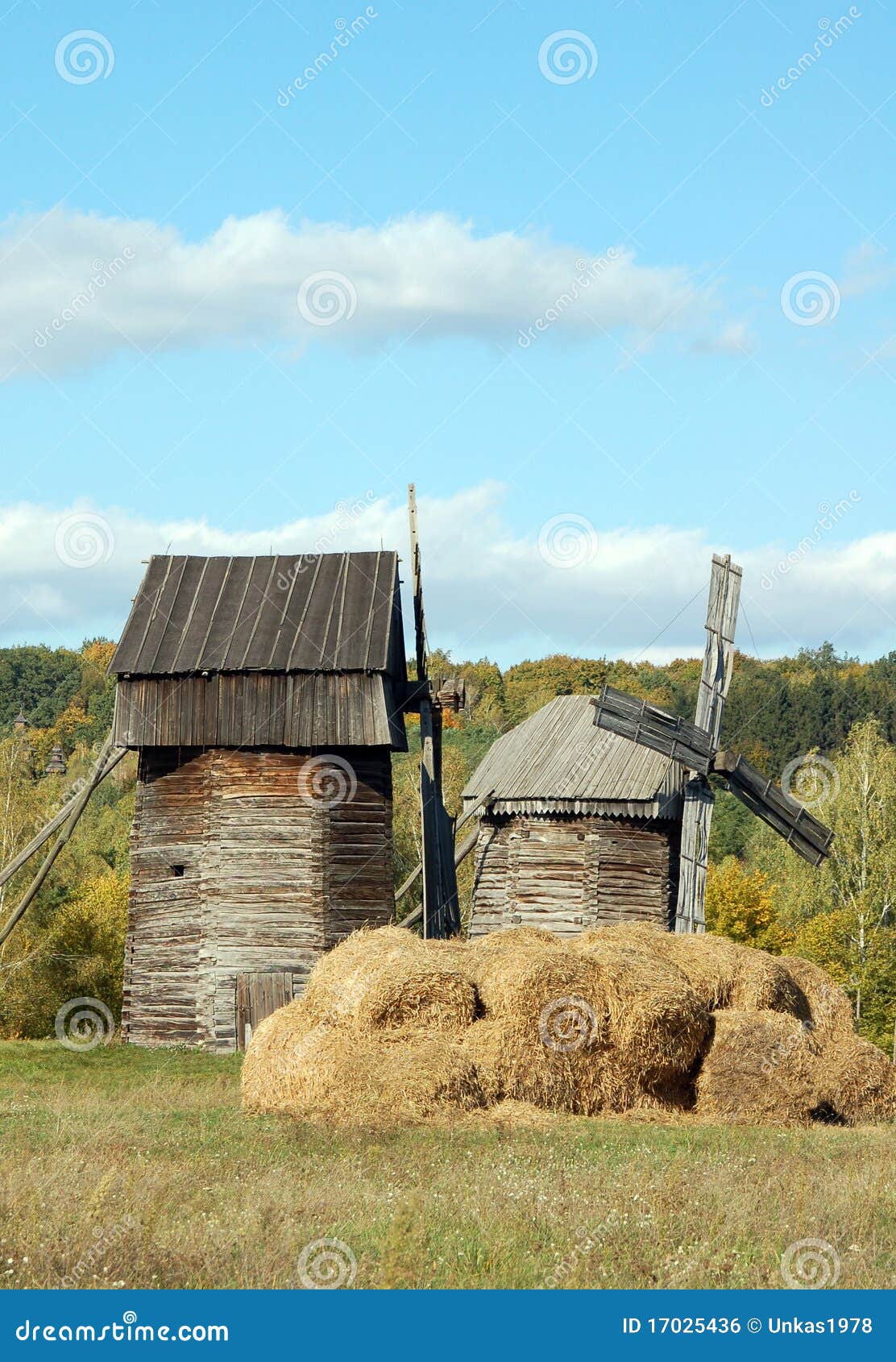 Old Windmill and Straw Roll Stock Photo - Image of ramshackle, retro ...