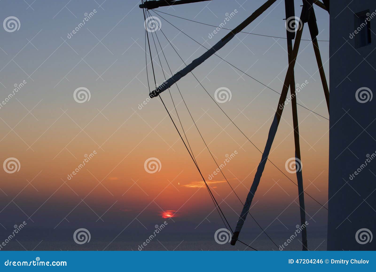 Old Windmill at Sunset in Oia, Santorini, Greece. Stock Photo - Image ...