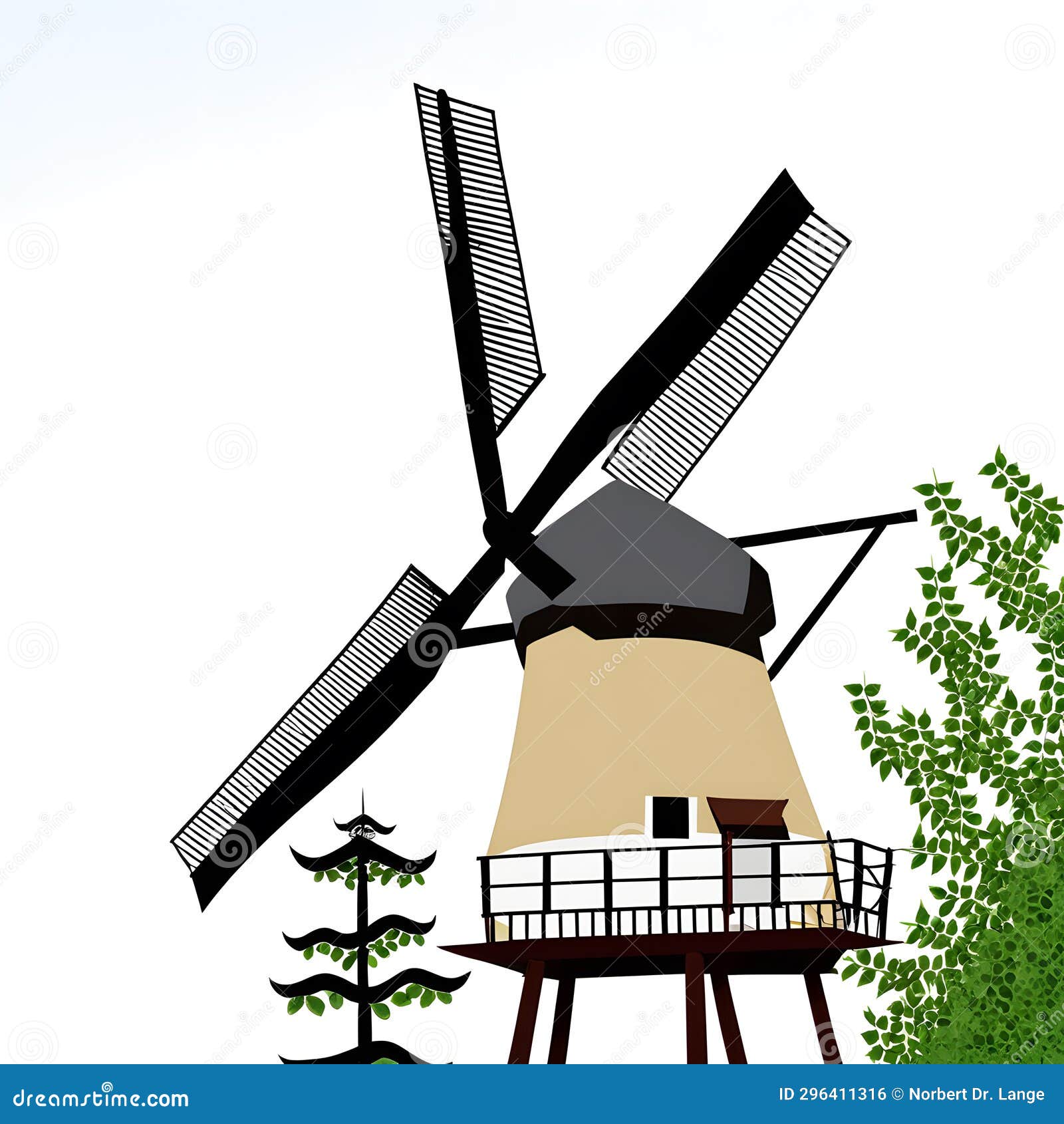 Old windmill, AI-Generatet stock photo. Image of grain - 296411316