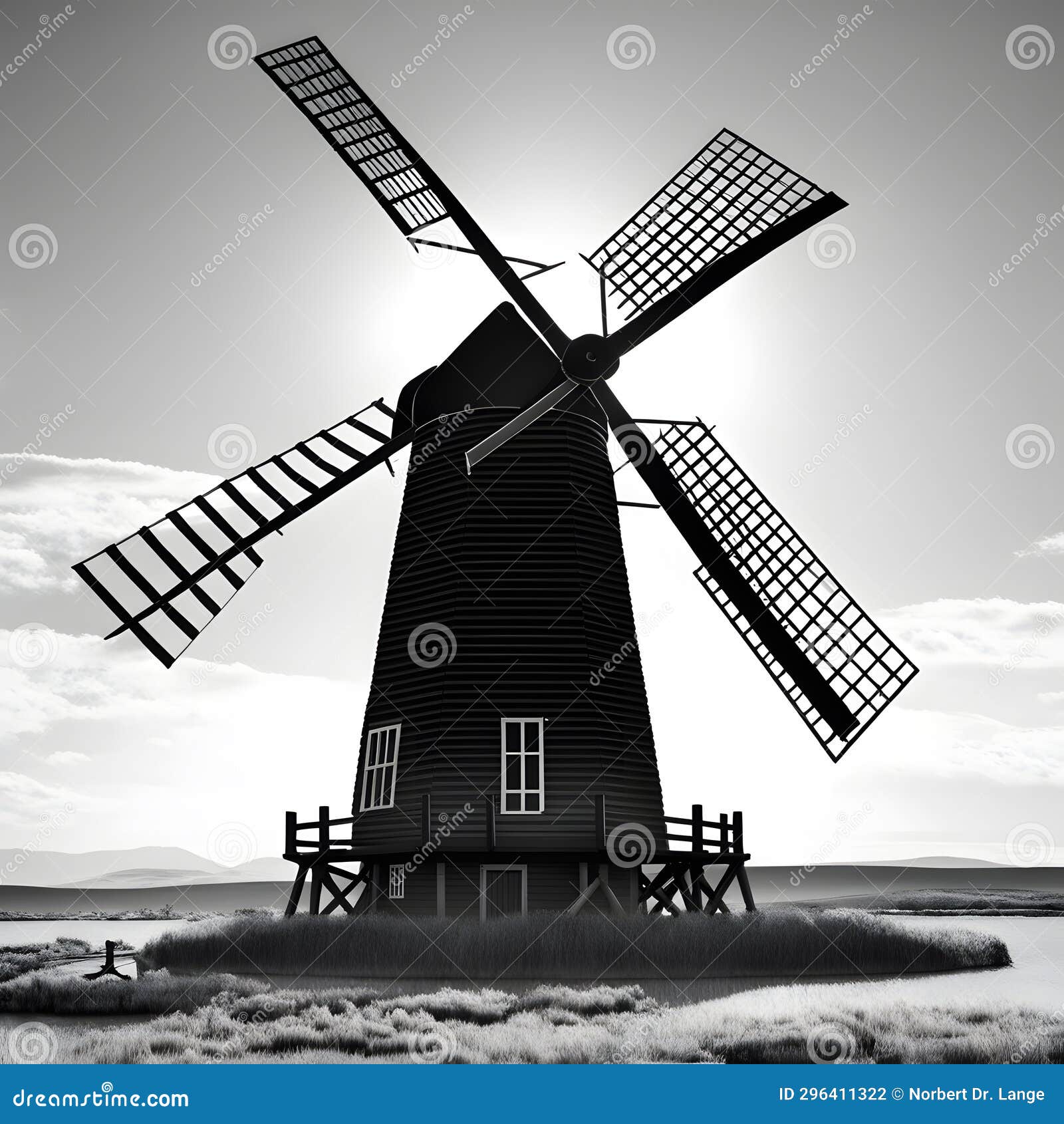Old windmill, AI-Generatet stock photo. Image of agriculture - 296411322