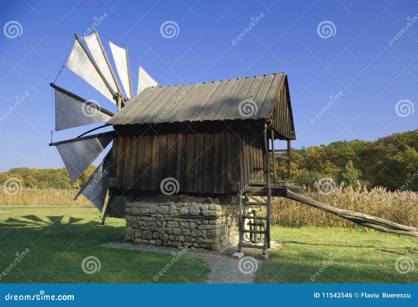 Old Windmill Wodden House and Fabric Blades Stock Photo - Image of ...