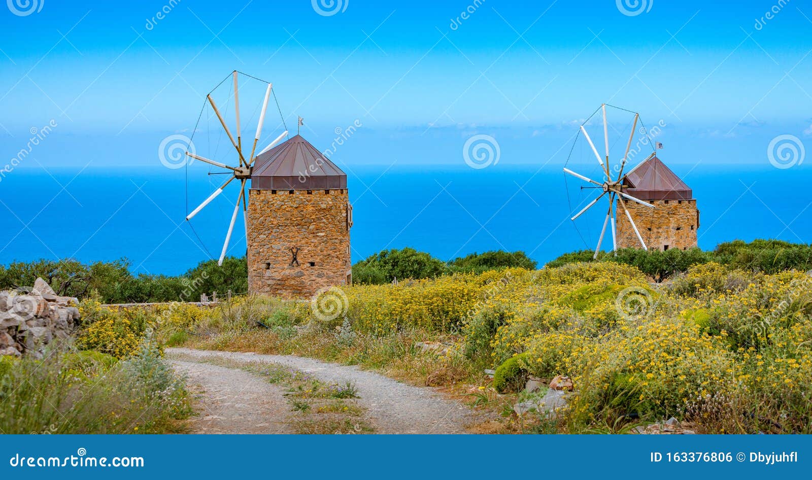 Old Windmills on the Island of Crete, Greece Stock Photo - Image of ...