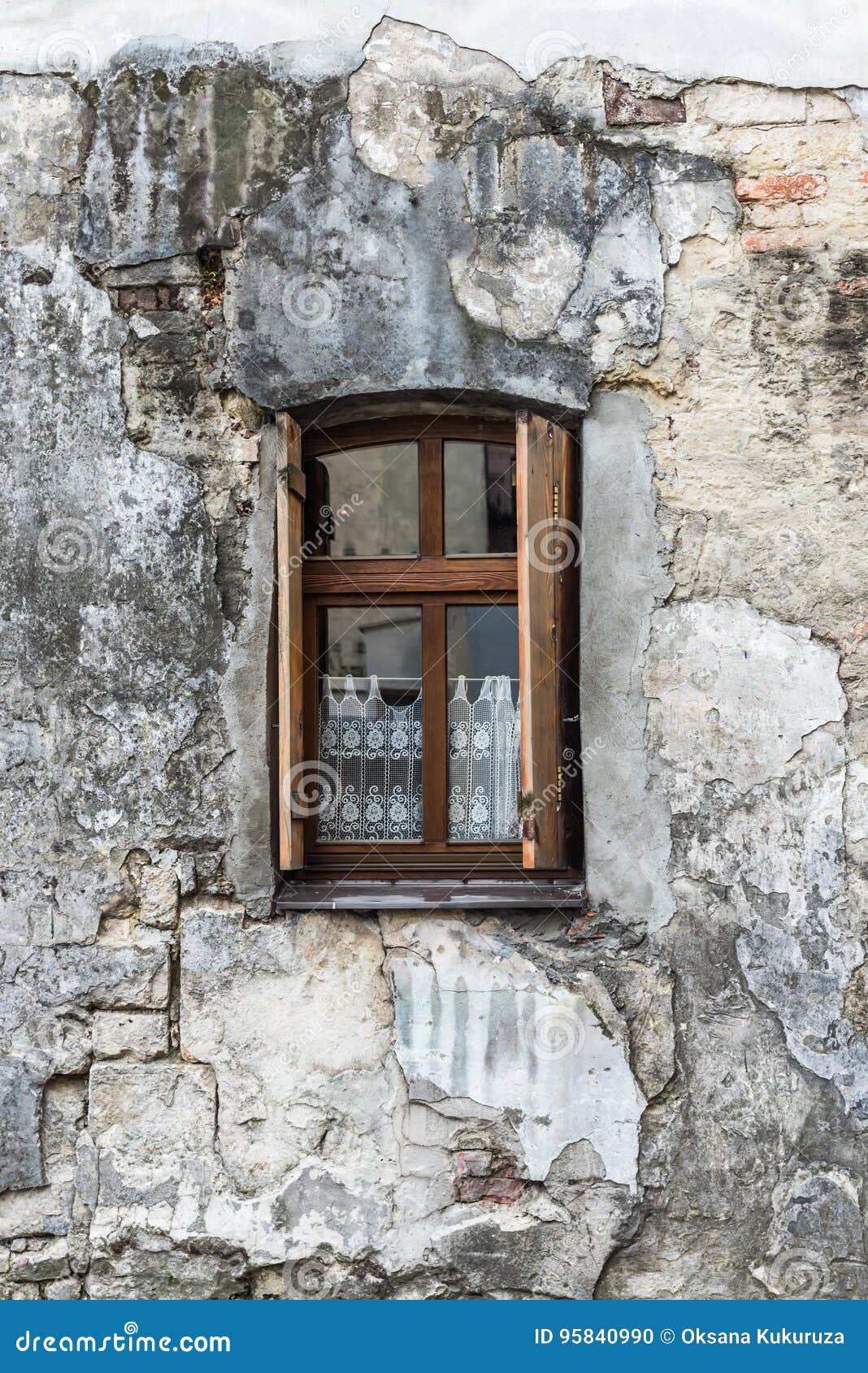 Old window on ancient wall stock photo. Image of facade - 95840990