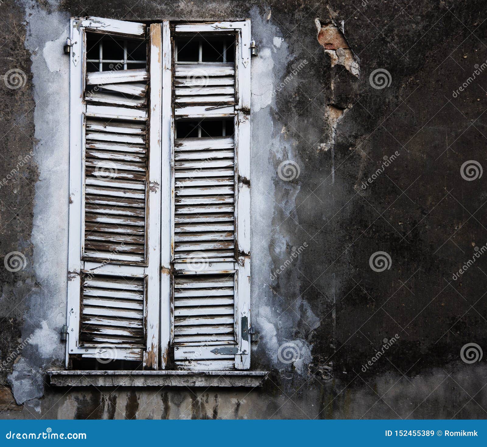Old Window with Closed Broken Shutters Stock Image - Image of white ...