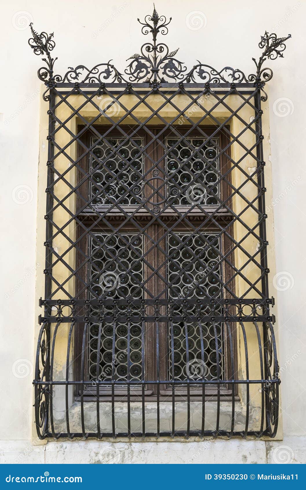 Old Window with Forged Grid Stock Photo - Image of floral, glass: 39350230