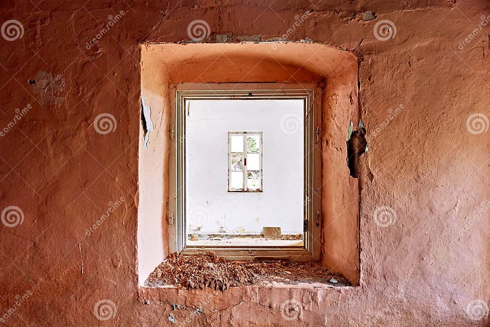 Old Window Frame with Broken Glass is Framed by Another Window Frame ...
