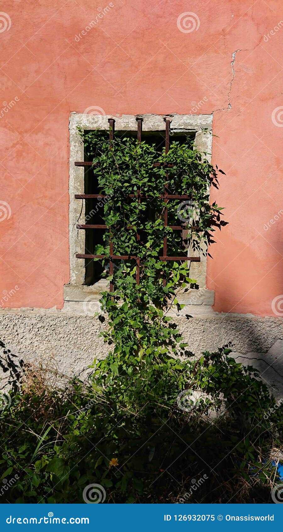 Old window with iron bars stock image. Image of wall - 126932075
