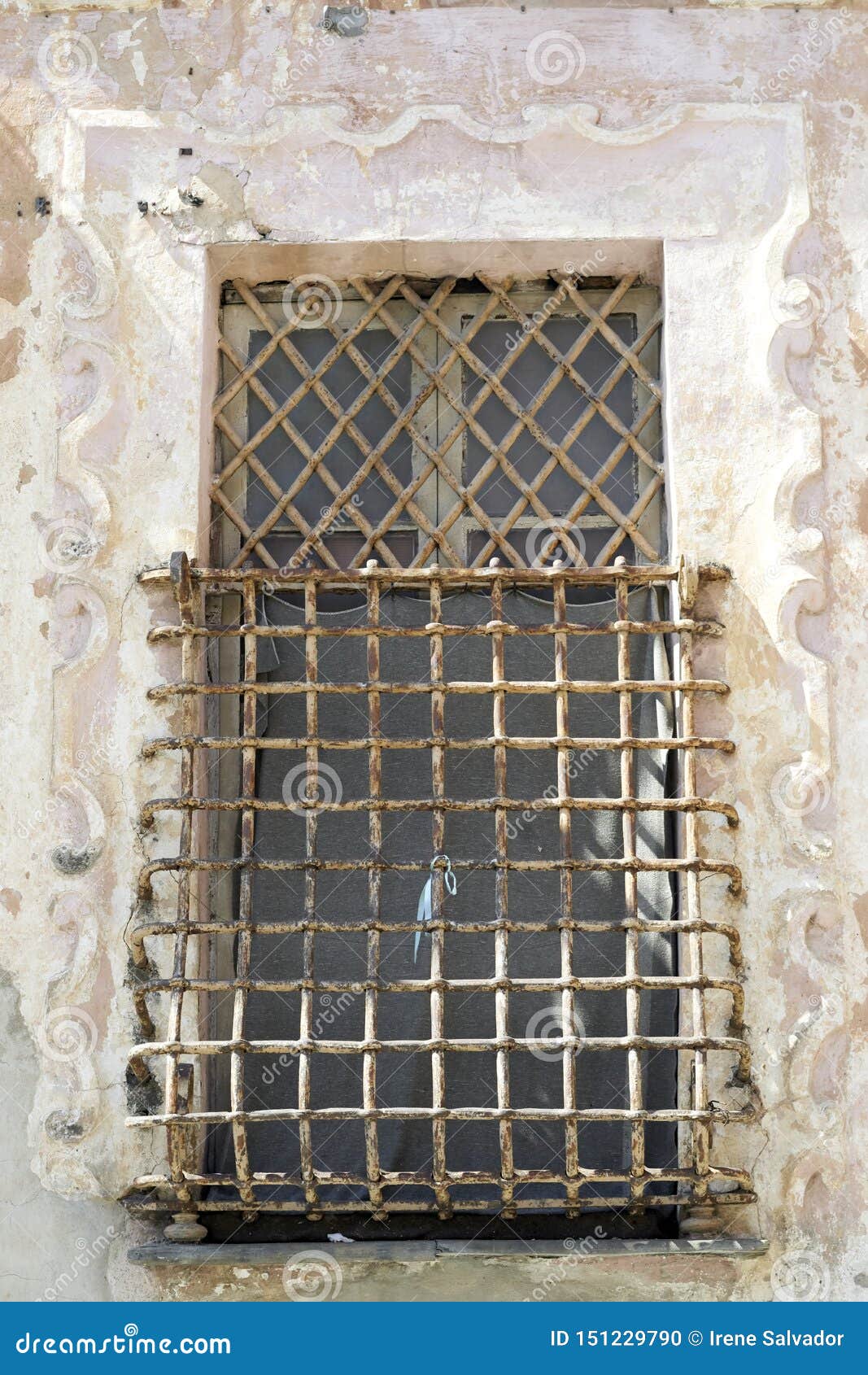 Old Window with Iron Grating Stock Photo - Image of house, building ...