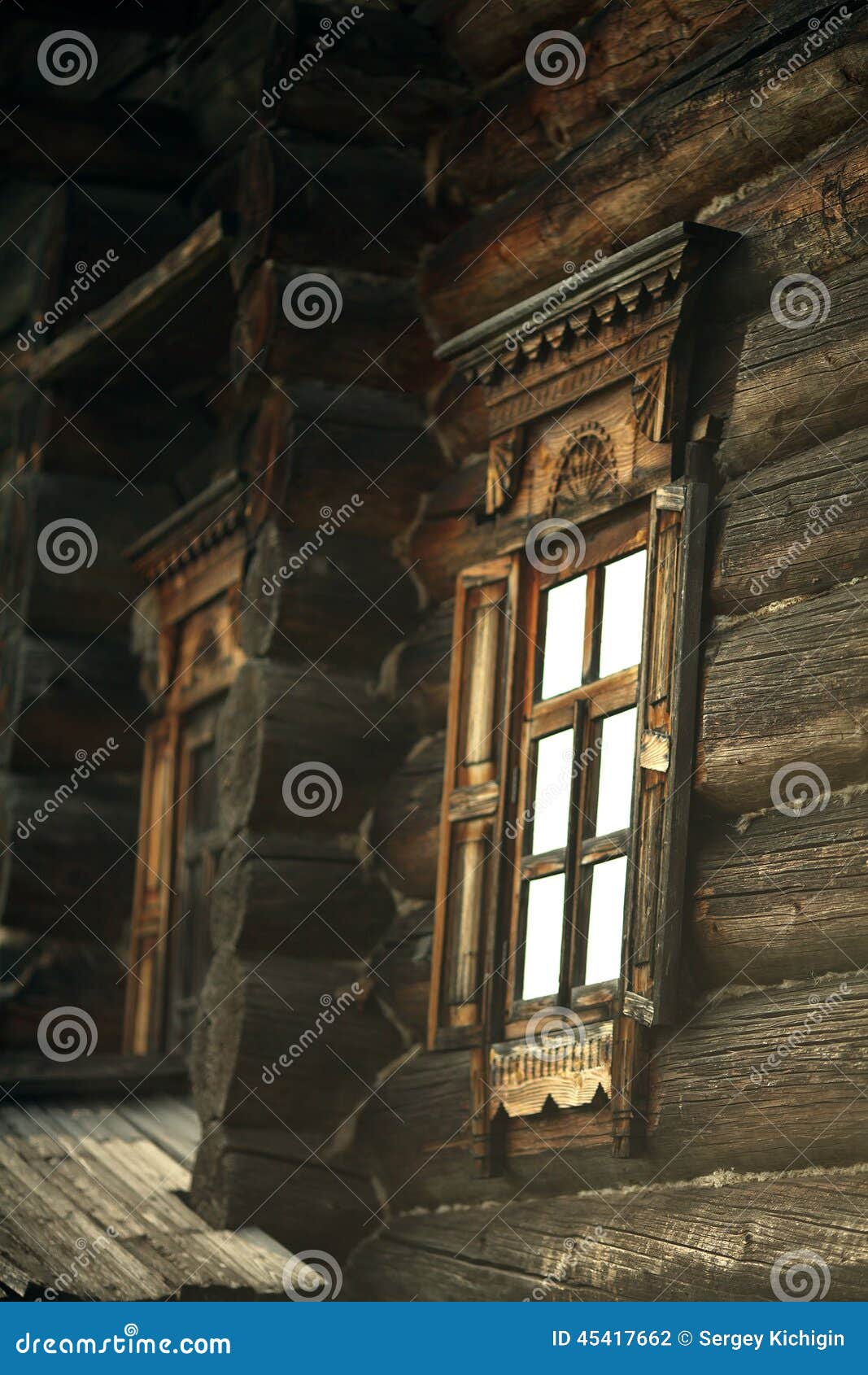 Old Window of an Old Wooden House with a Thread Stock Photo - Image of ...