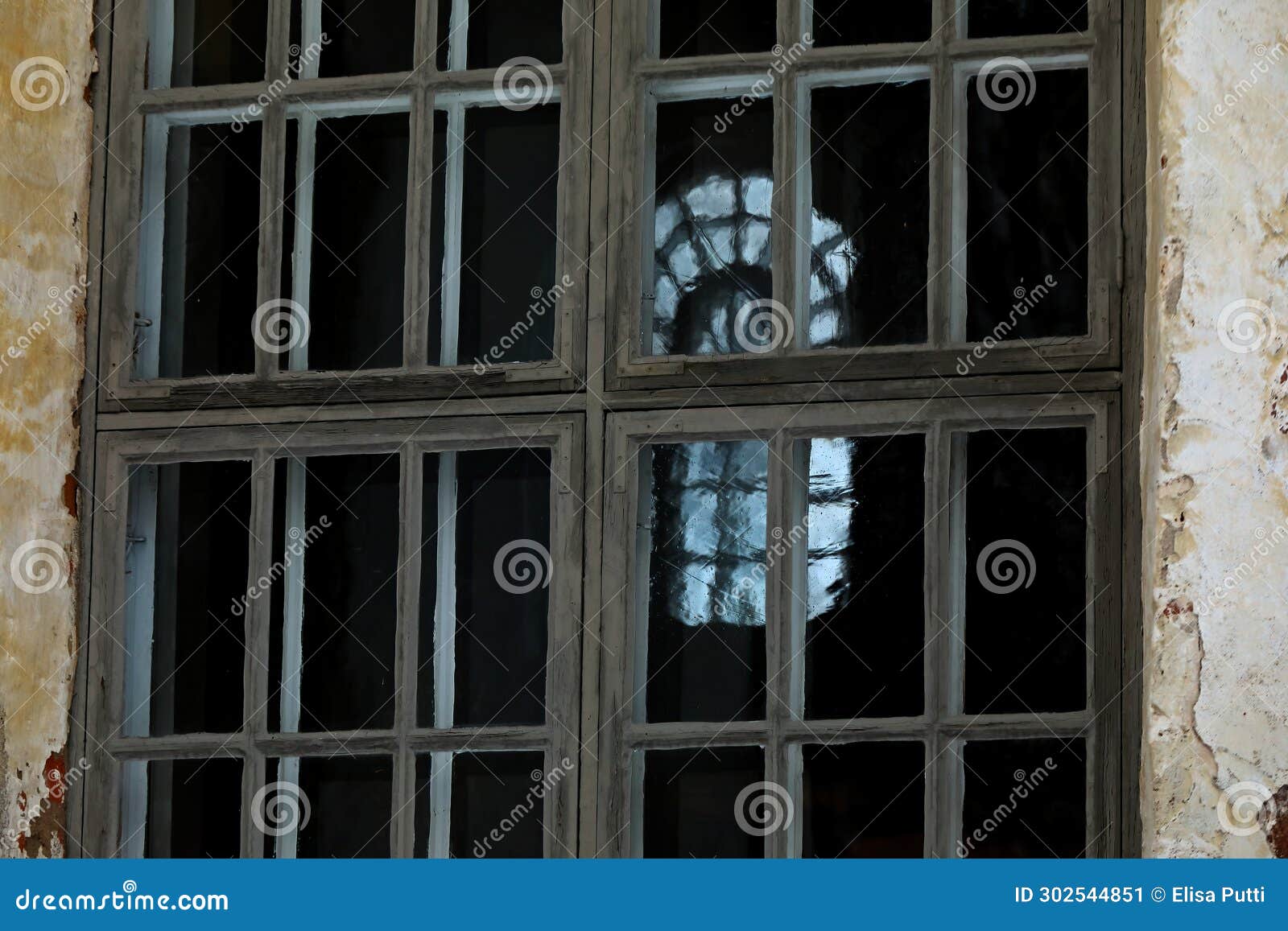 An Old Window Seen through Another Window Stock Image - Image of worn ...