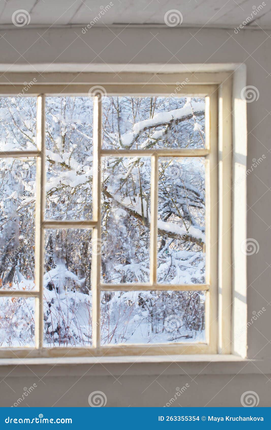 Window with Snowy Beautiful Landscape Stock Photo - Image of holiday ...