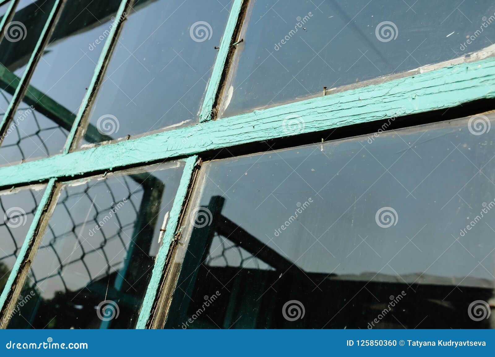 Old Window With Unwashed Windowpane And Chapped Window Frame Covered ...