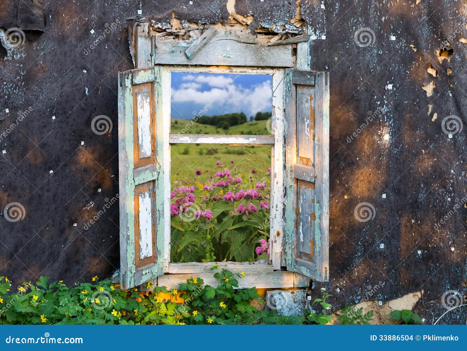 Old window stock photo. Image of grey, crack, meadow - 33886504