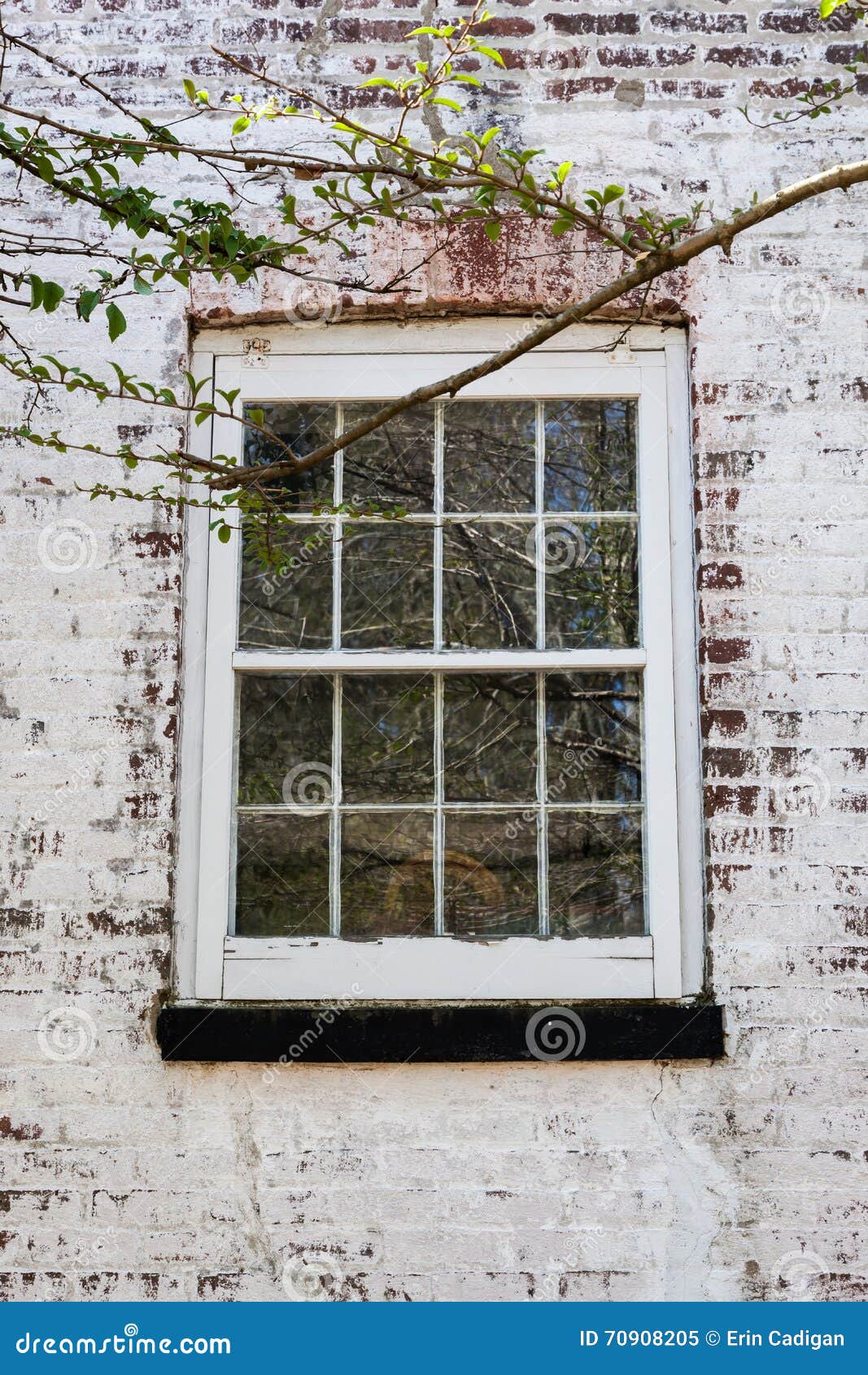 Old Window on Whitewashed Brick House Stock Image - Image of ...
