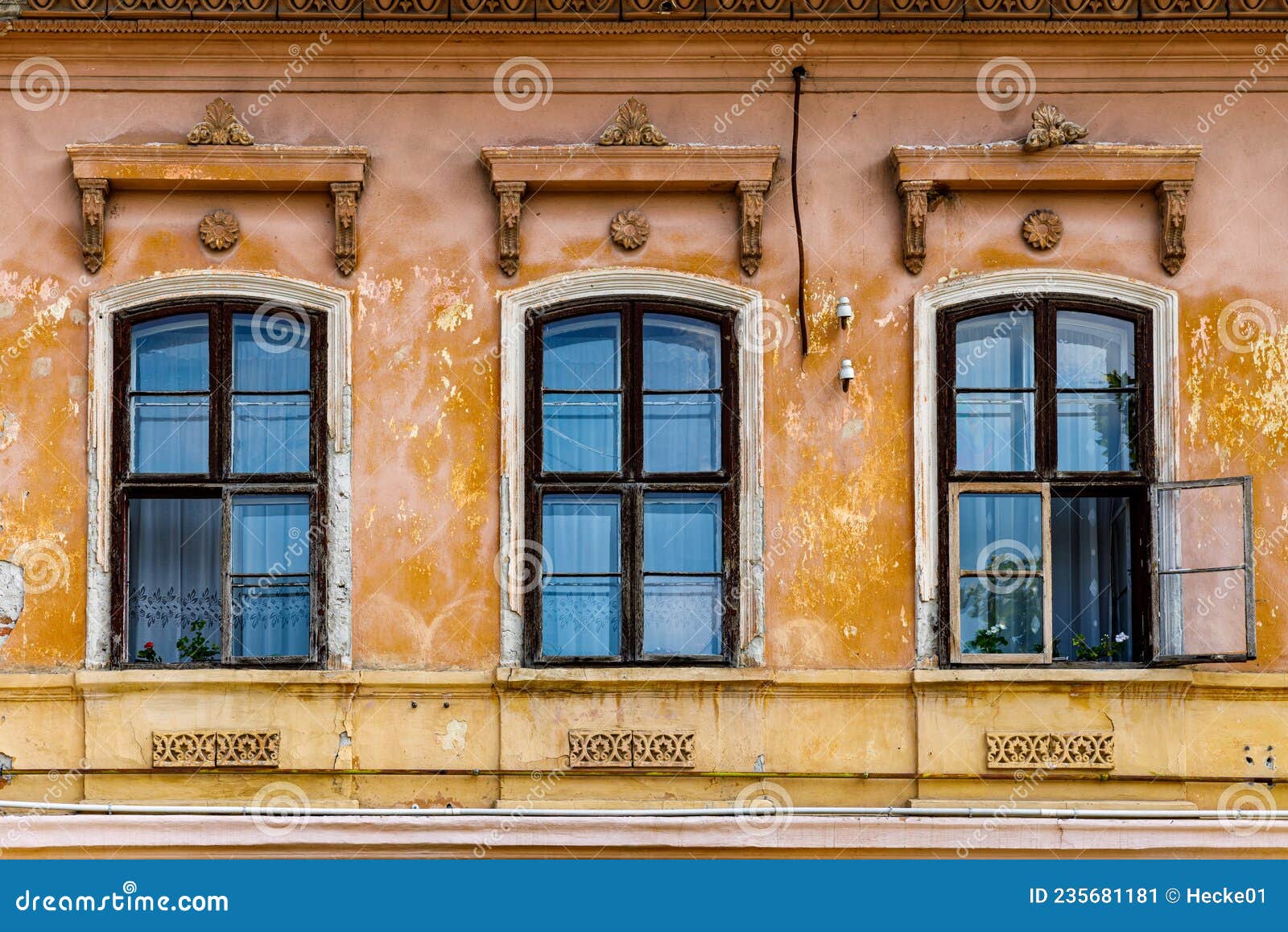 Old Windows in the Building Stock Image - Image of style, building ...