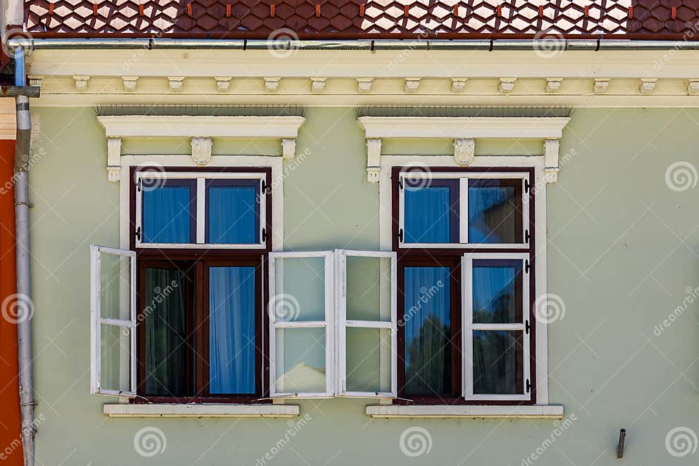 Old Windows in the Building Stock Photo - Image of residence, landmark ...