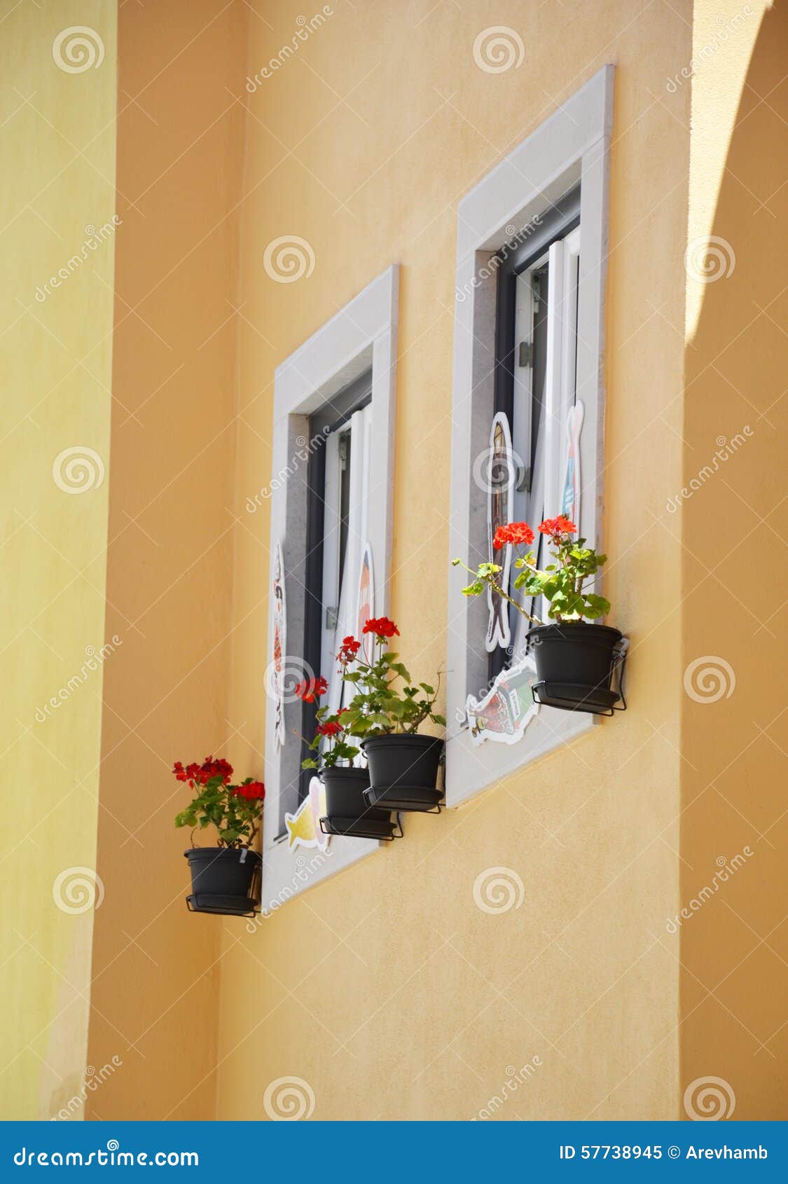 Old Windows with Flower Pots Stock Image - Image of locations, flower ...
