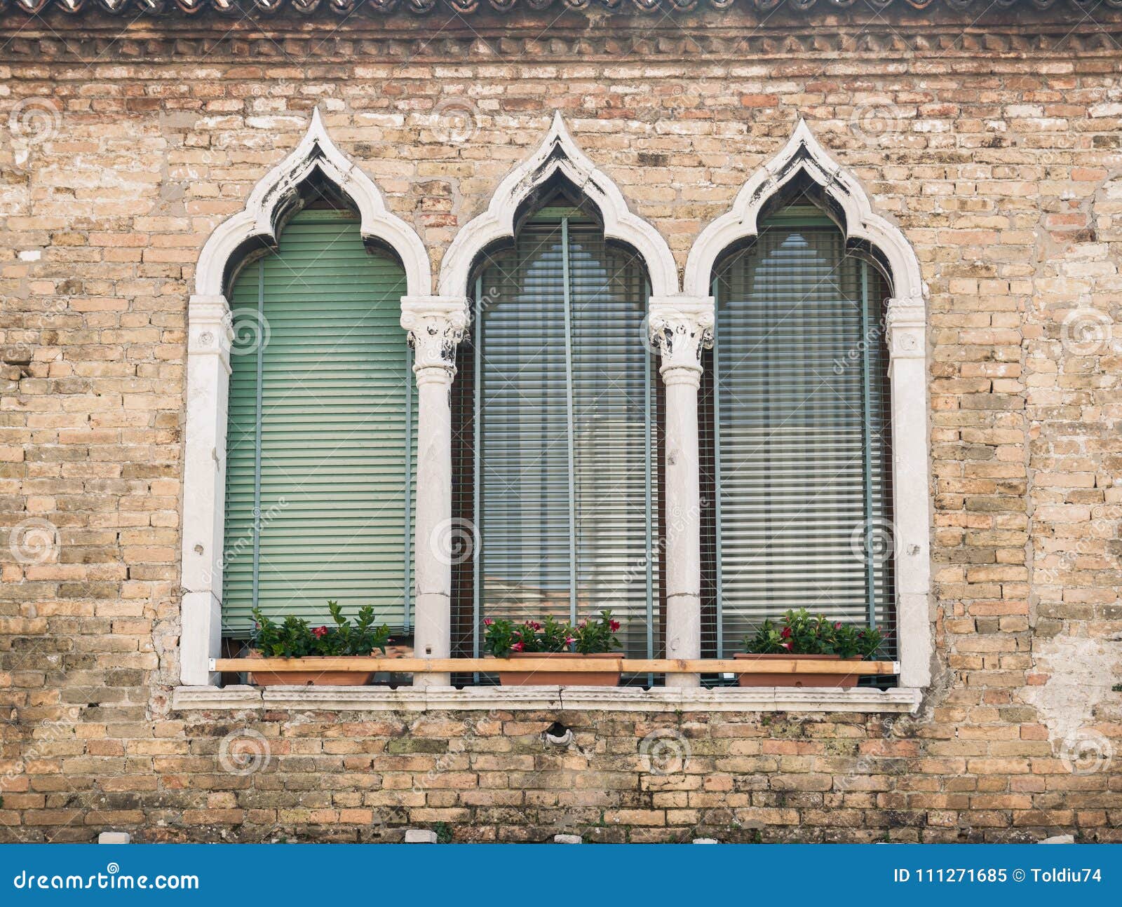 Old Windows on a Medieval Palace Facade in Verona. Stock Image - Image ...