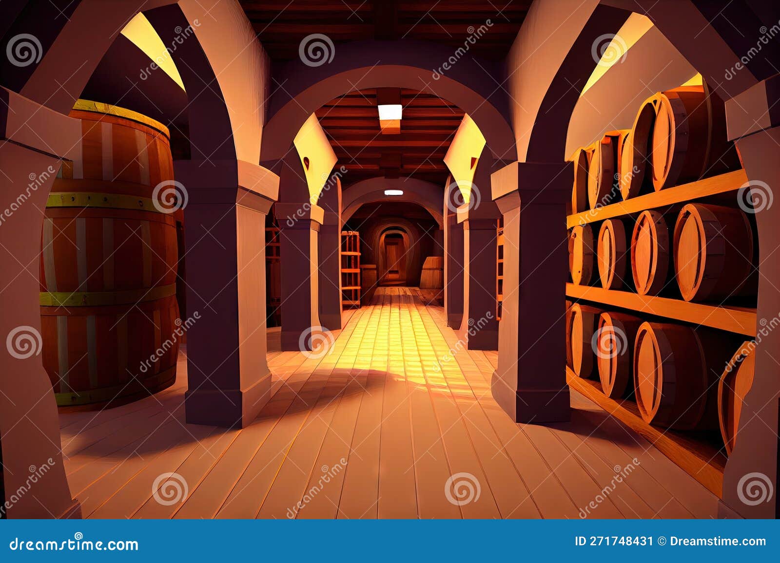 Old Wine Cellar With Oak Barrels Winery Basement Wine Cellar Abstract Generative Ai