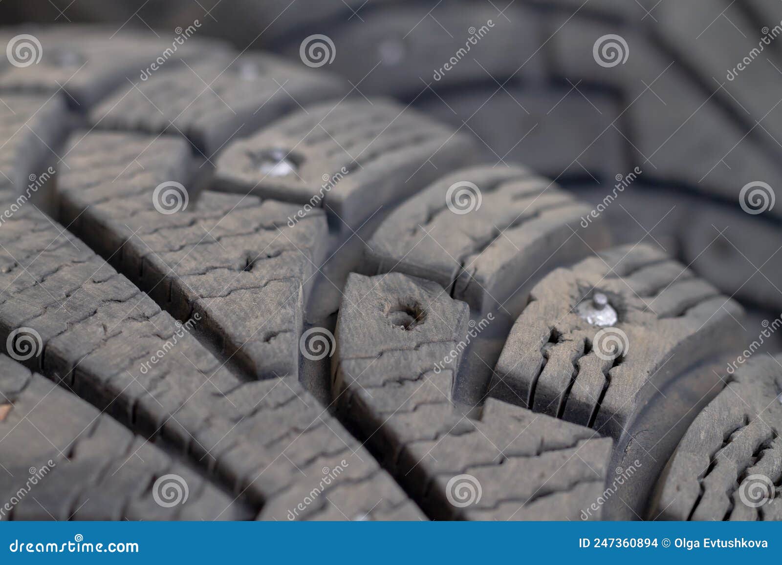 Old Winter Tires of a Car with Torn Spikes for Not Sliding on Ice Stock ...
