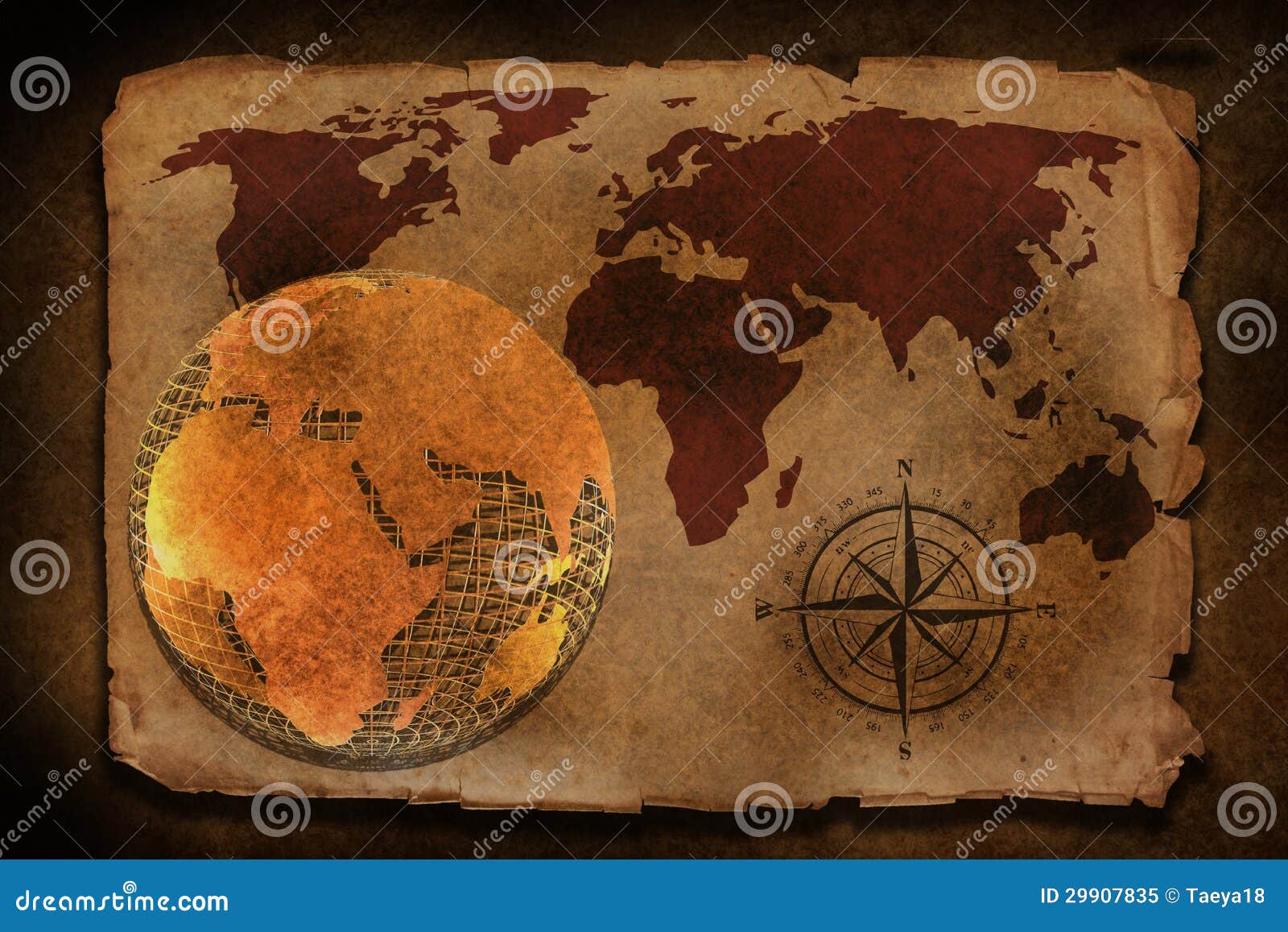 Old world map with compass stock illustration. Illustration of ...