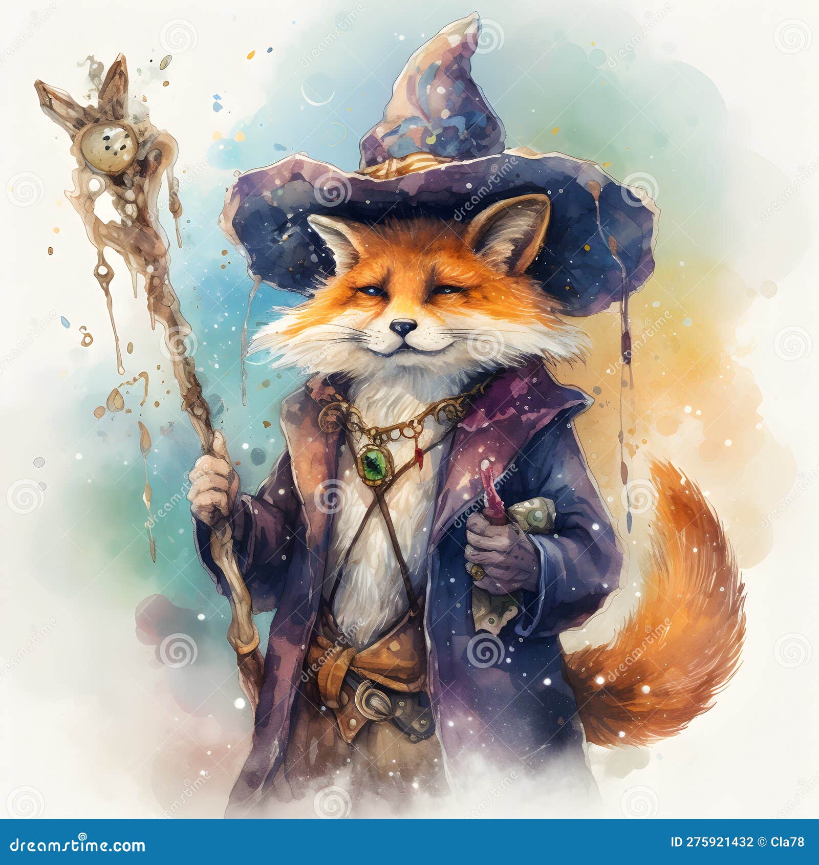 Mystical Wizard With Glowing Eyes And Staff Casting Magic Spell In ...