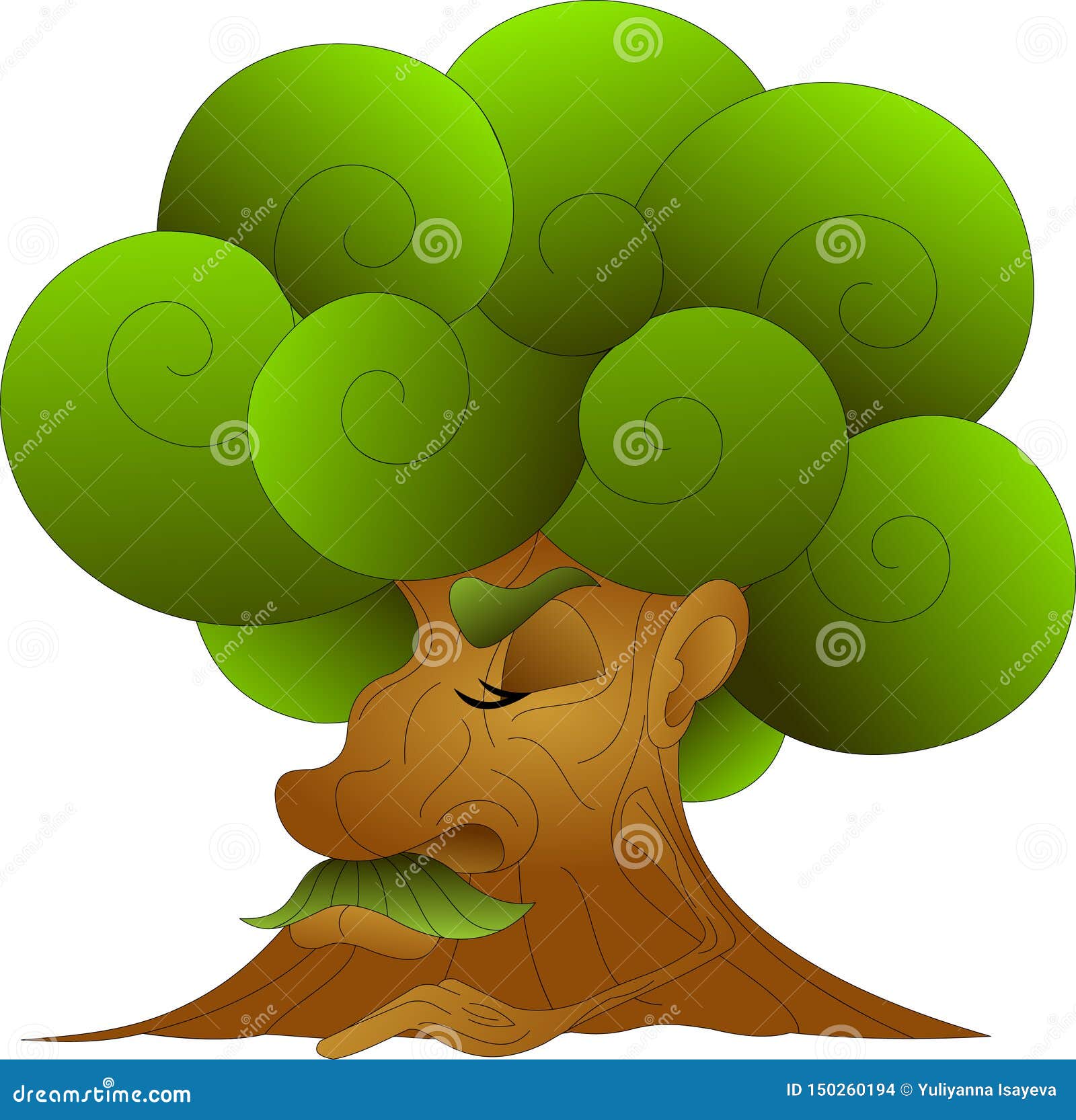 Old Wise Tree with a Lush, Green Crown, Dozing Stock Vector ...