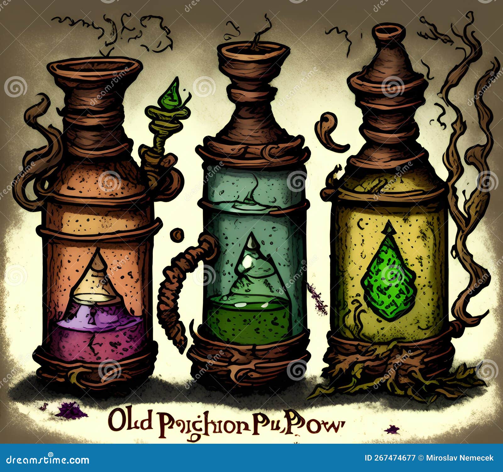 Old Witch and Magic Potions, Generative AI Illustration Stock ...