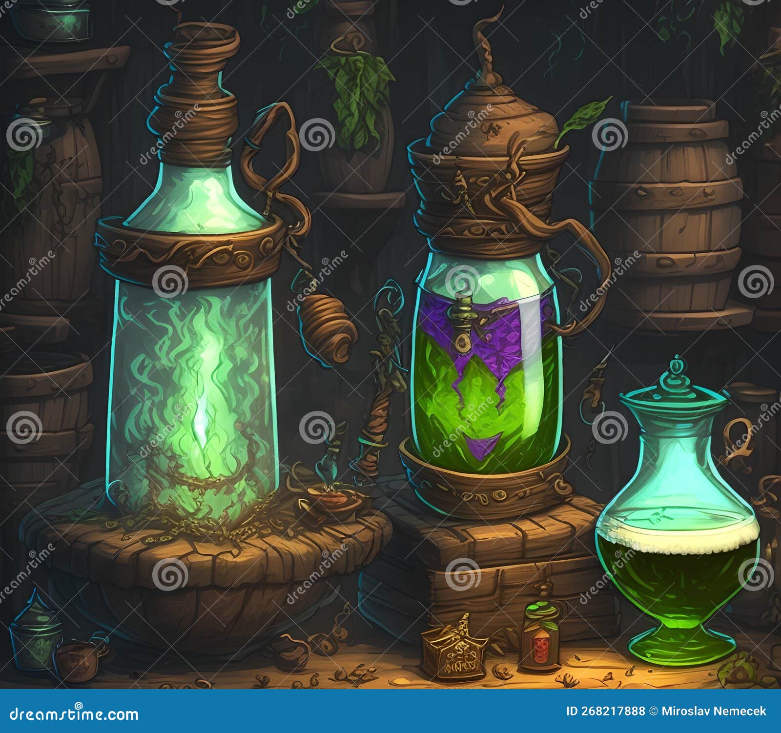 Old Witch And Magic Potions, Generative AI Illustration Stock ...