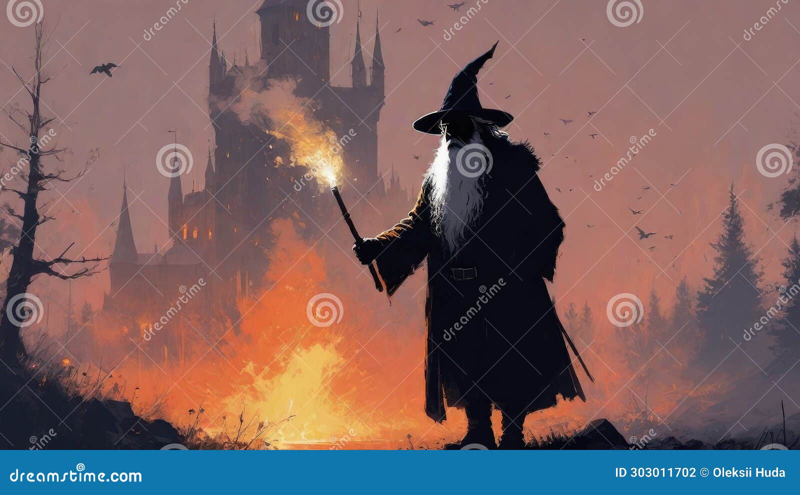 An Old Wizard Casting a Spell in the Wizarding Lair Stock Illustration ... An Old Wizard Casting a Spell in the Wizarding Lair Stock Illustration ...