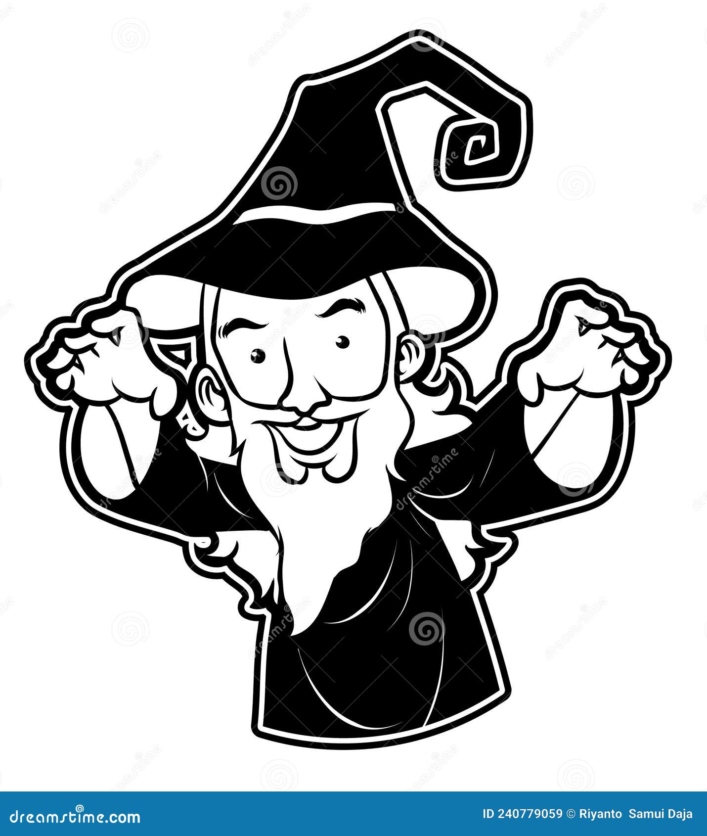Old Wizard Black and White Illustration Design Stock Vector ...