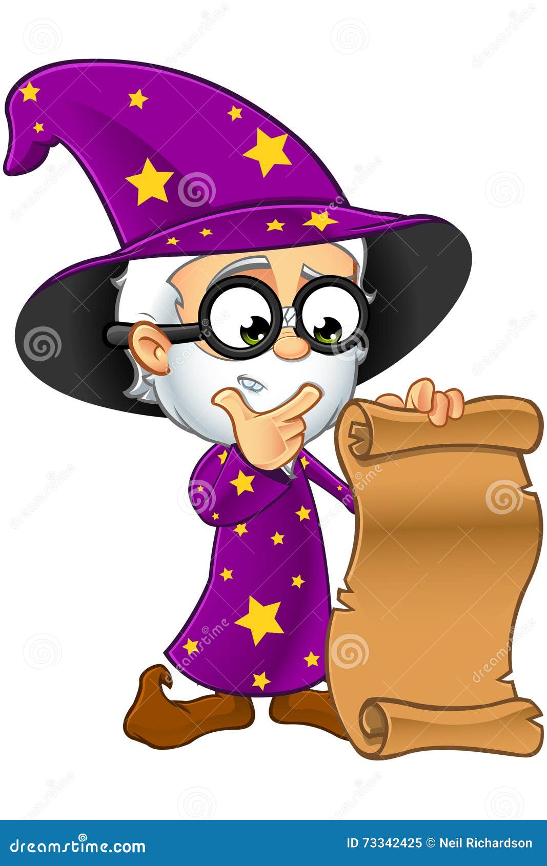 Old Wizard in Purple - Looking at a Scroll Stock Vector - Illustration ...