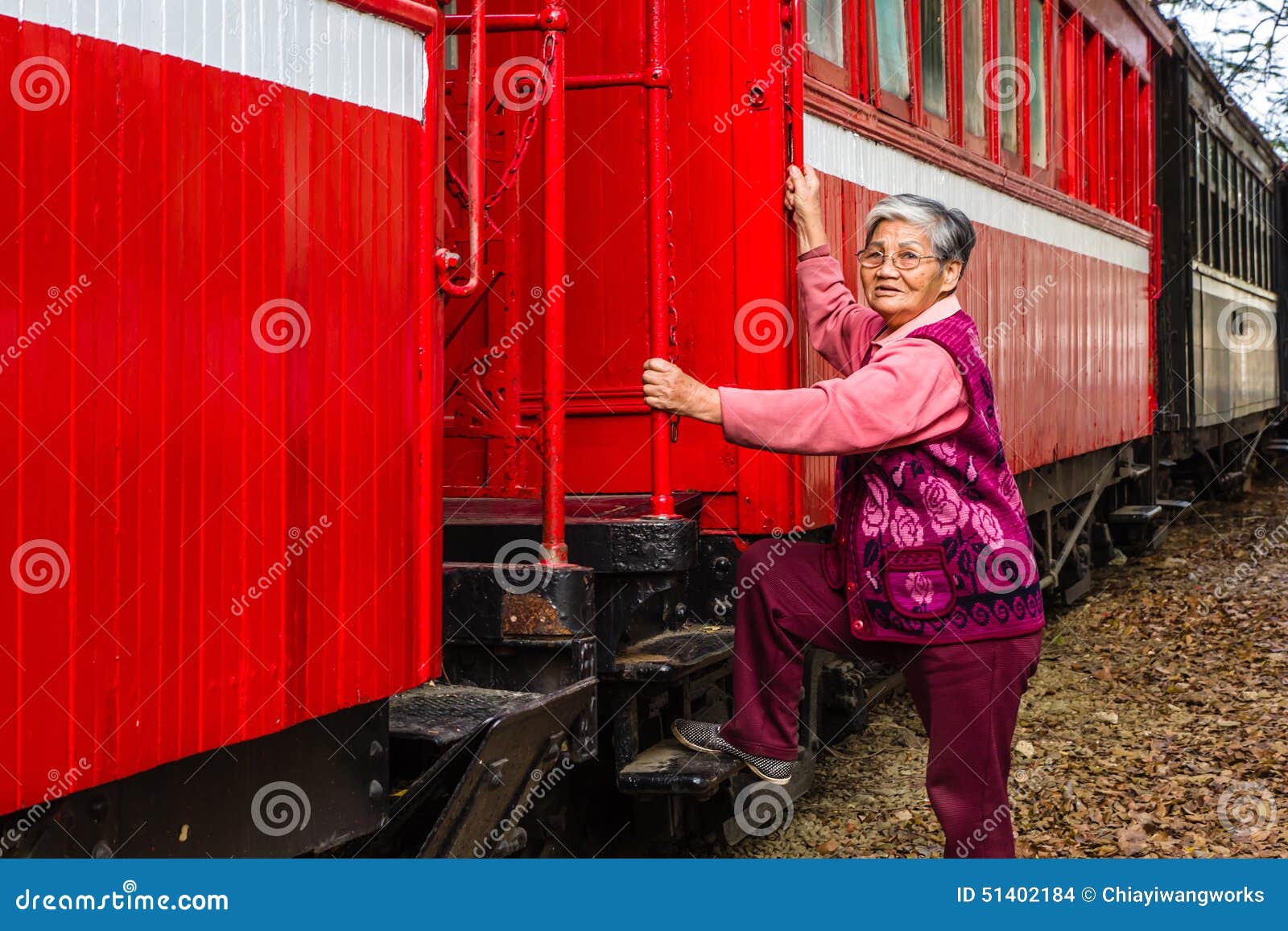 Old Woman Boarded the Tourist Train Stock Photo - Image of people ...