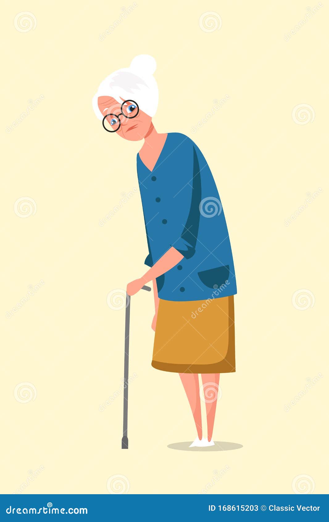 Old Woman With Cane Flat Vector Illustration 168615203