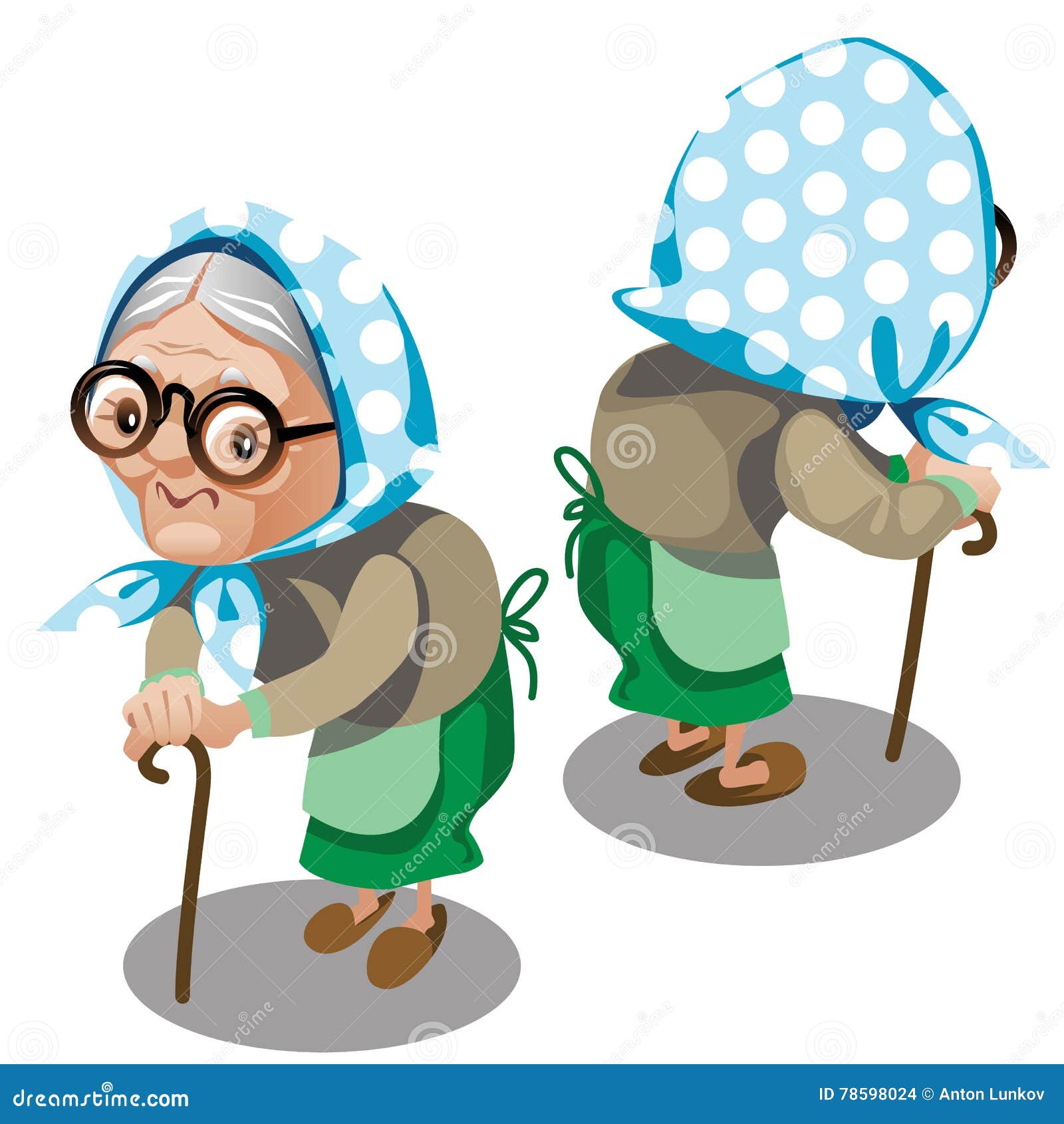 Old Woman With Cane Front And Back Stock Vector Illustration Of Aged
