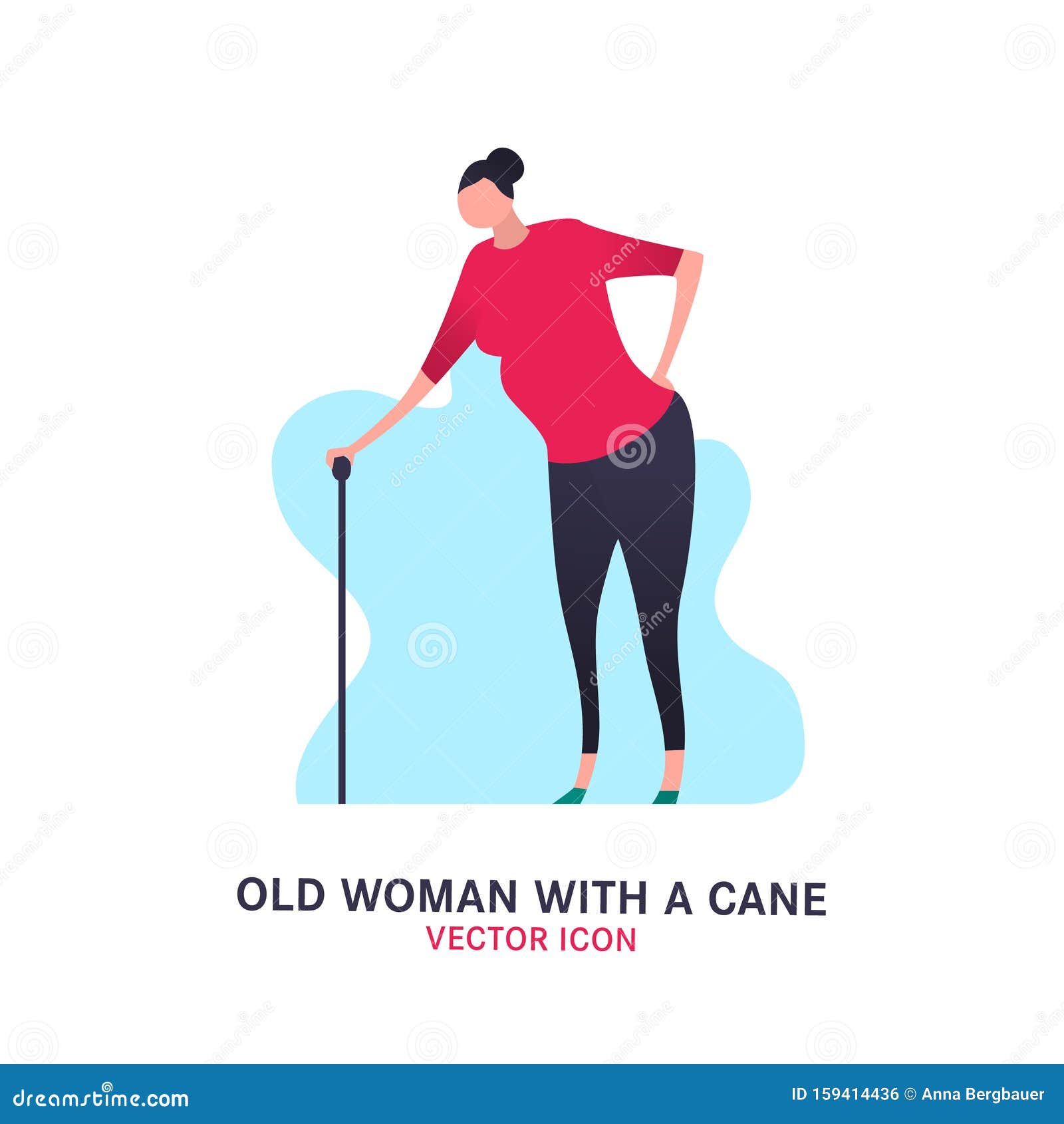 The Old Woman With A Cane Stock Vector Illustration Of Disability