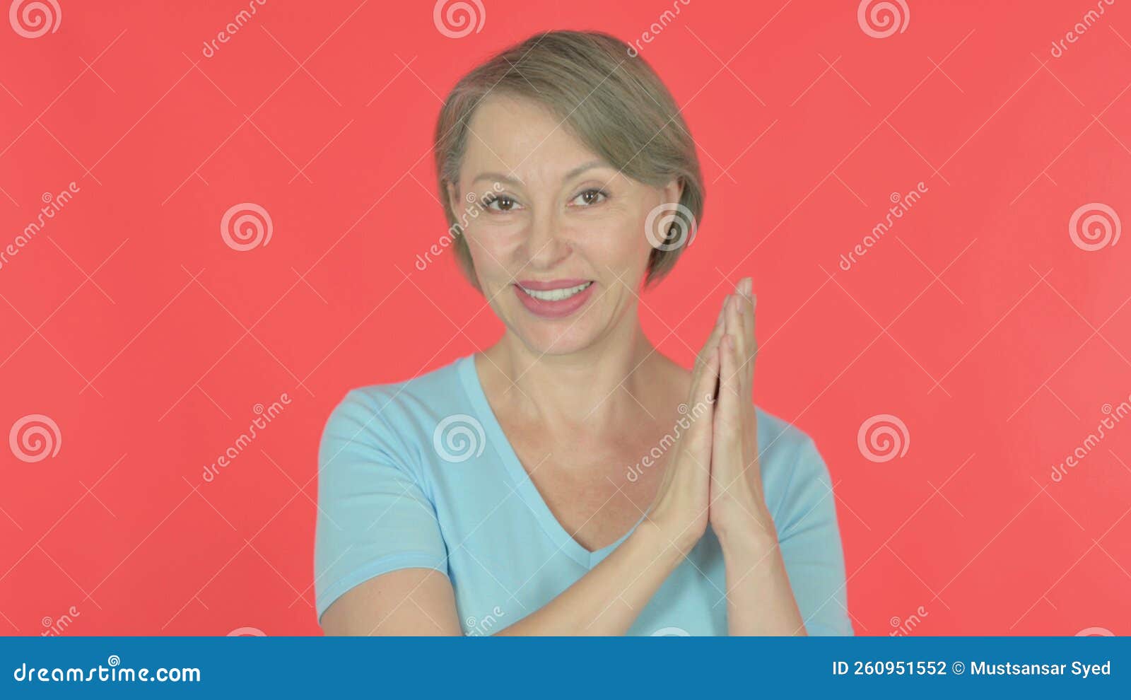 Old Woman Clapping, Applauding on Red Background Stock Photo - Image of ...